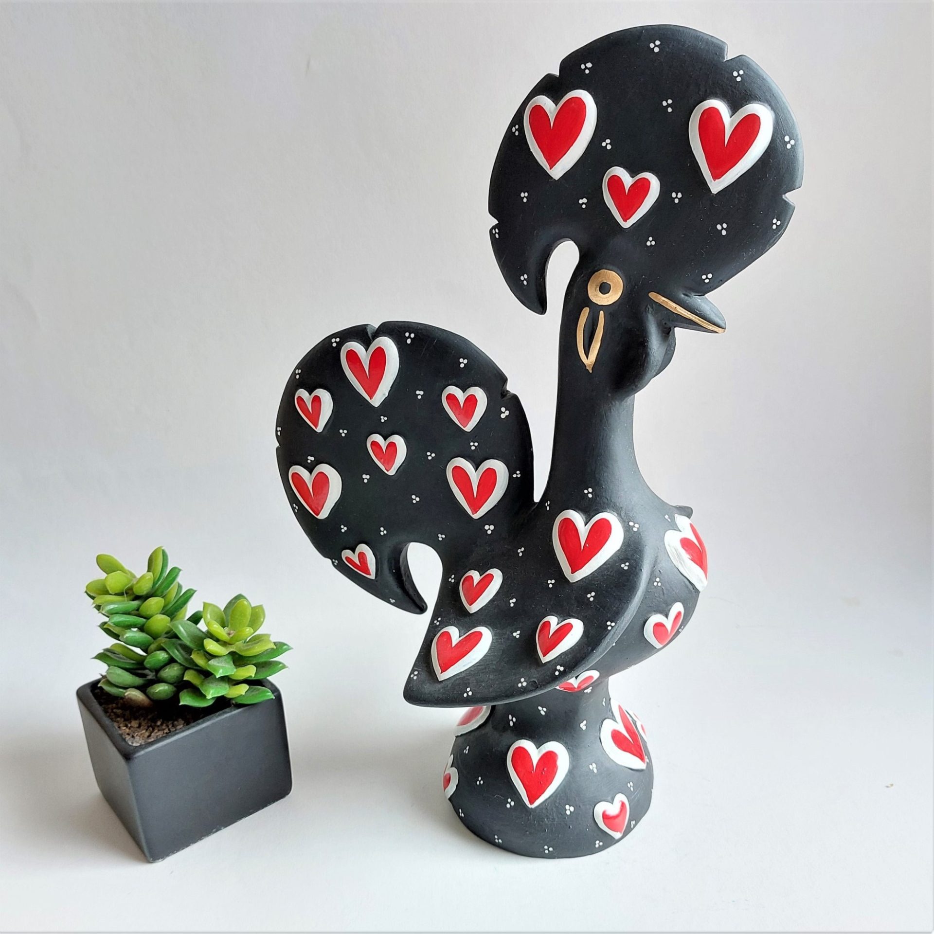 Black With Hearts Portuguese Rooster - 37cm - PadaWorks