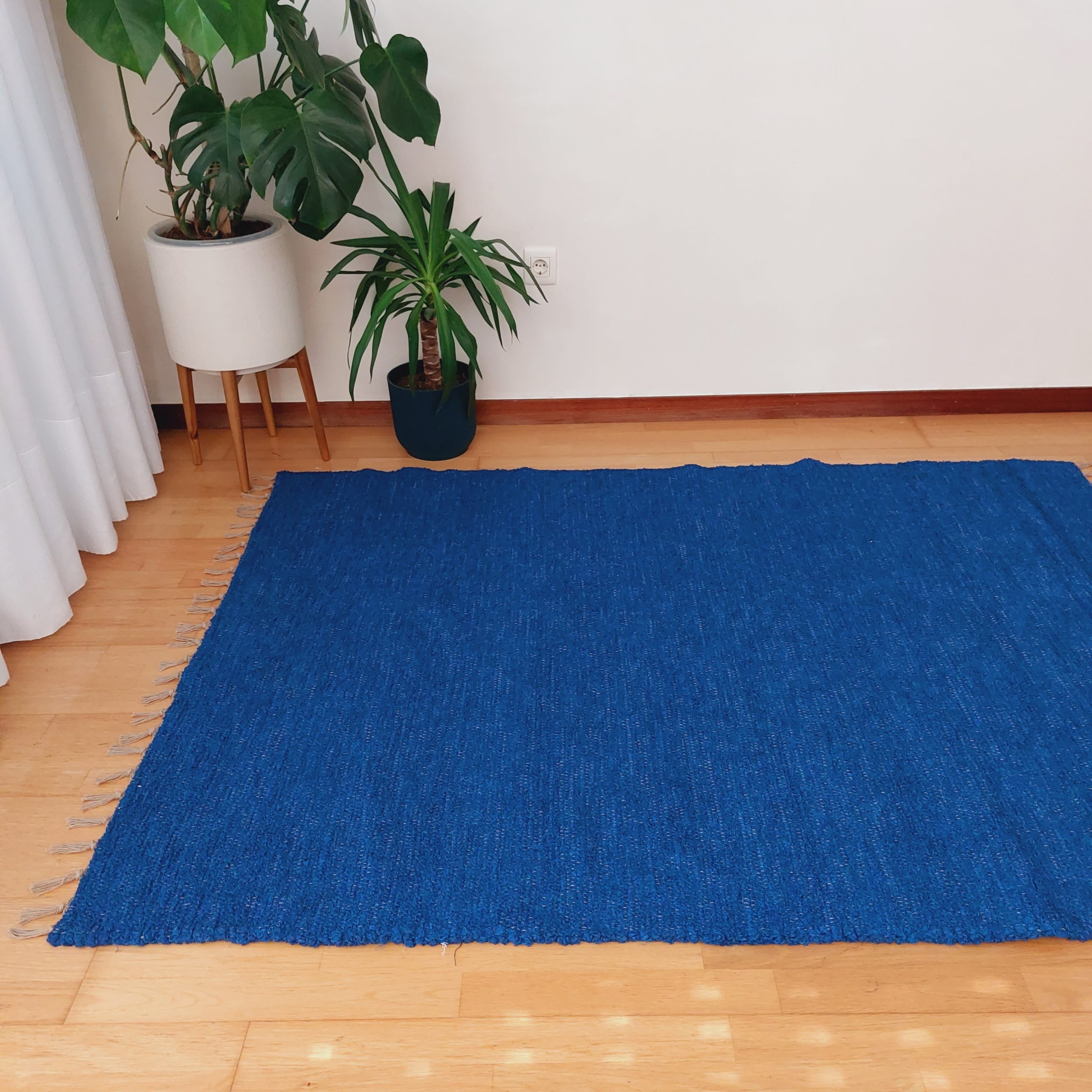 Large Royal Blue Rug - 140x200cm - Ring Line Rug - PadaWorks