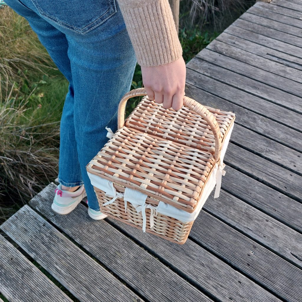 Color Wicker Picnic Basket - Rectangular Cream - Small - PadaWorks