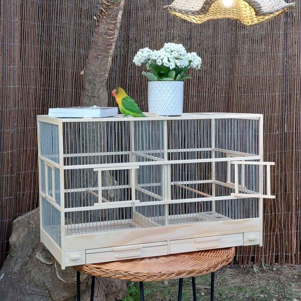 Large Rectangular Canary Cage - Natural Wood - PadaWorks