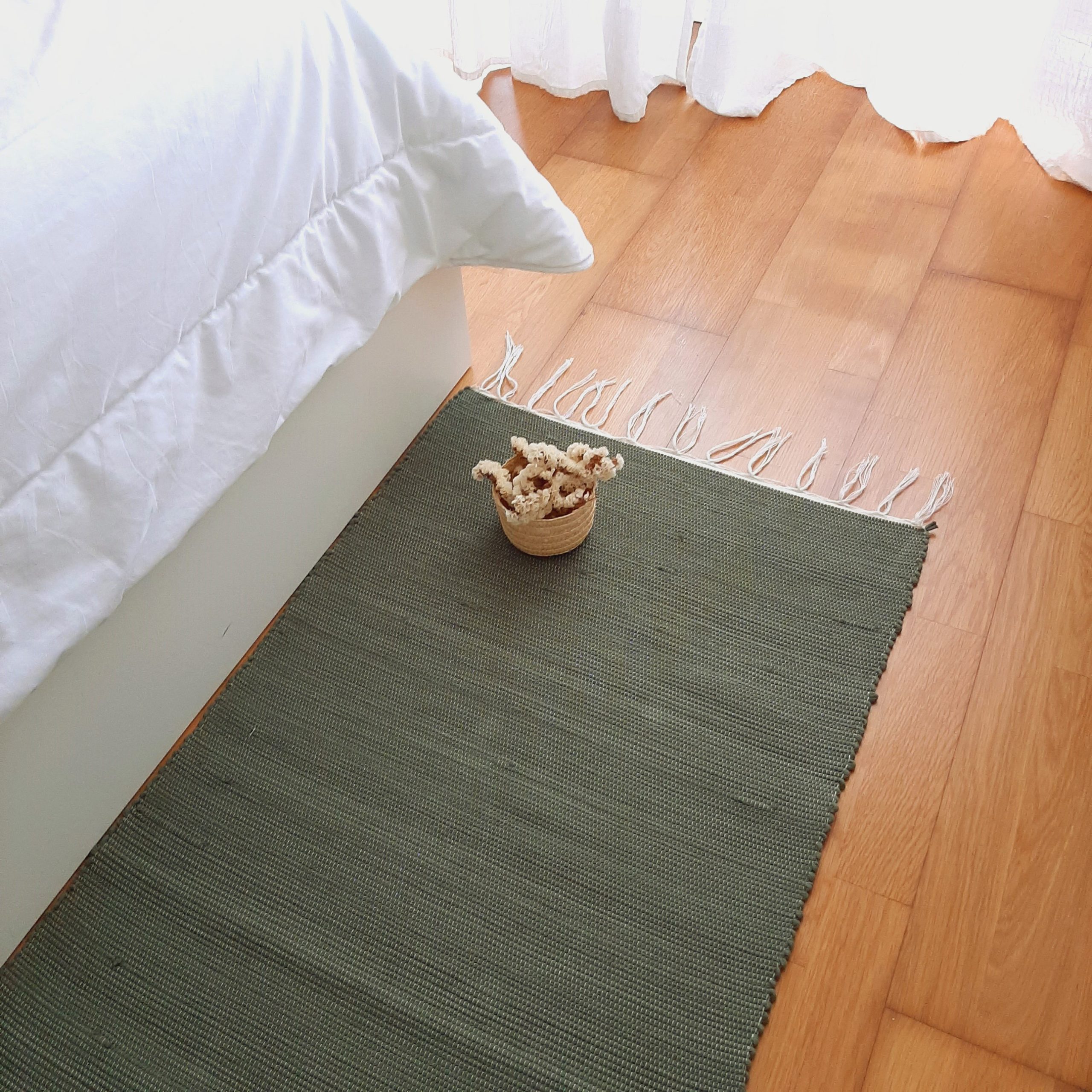 Long Olive Green Runner Rug - 60x200cm - Traditional Rug - PadaWorks