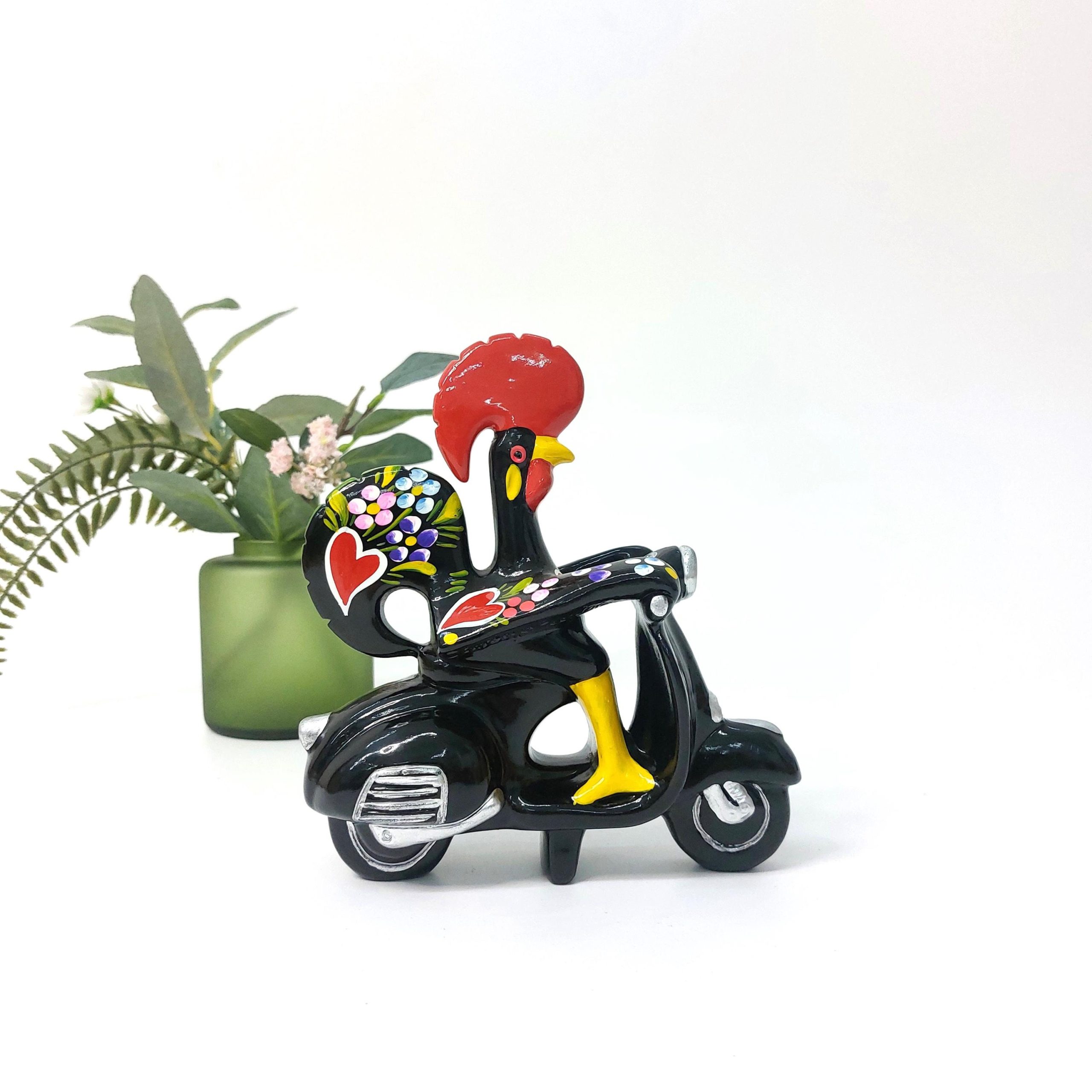 Black Motorcycle With Multicolor Rooster - PadaWorks