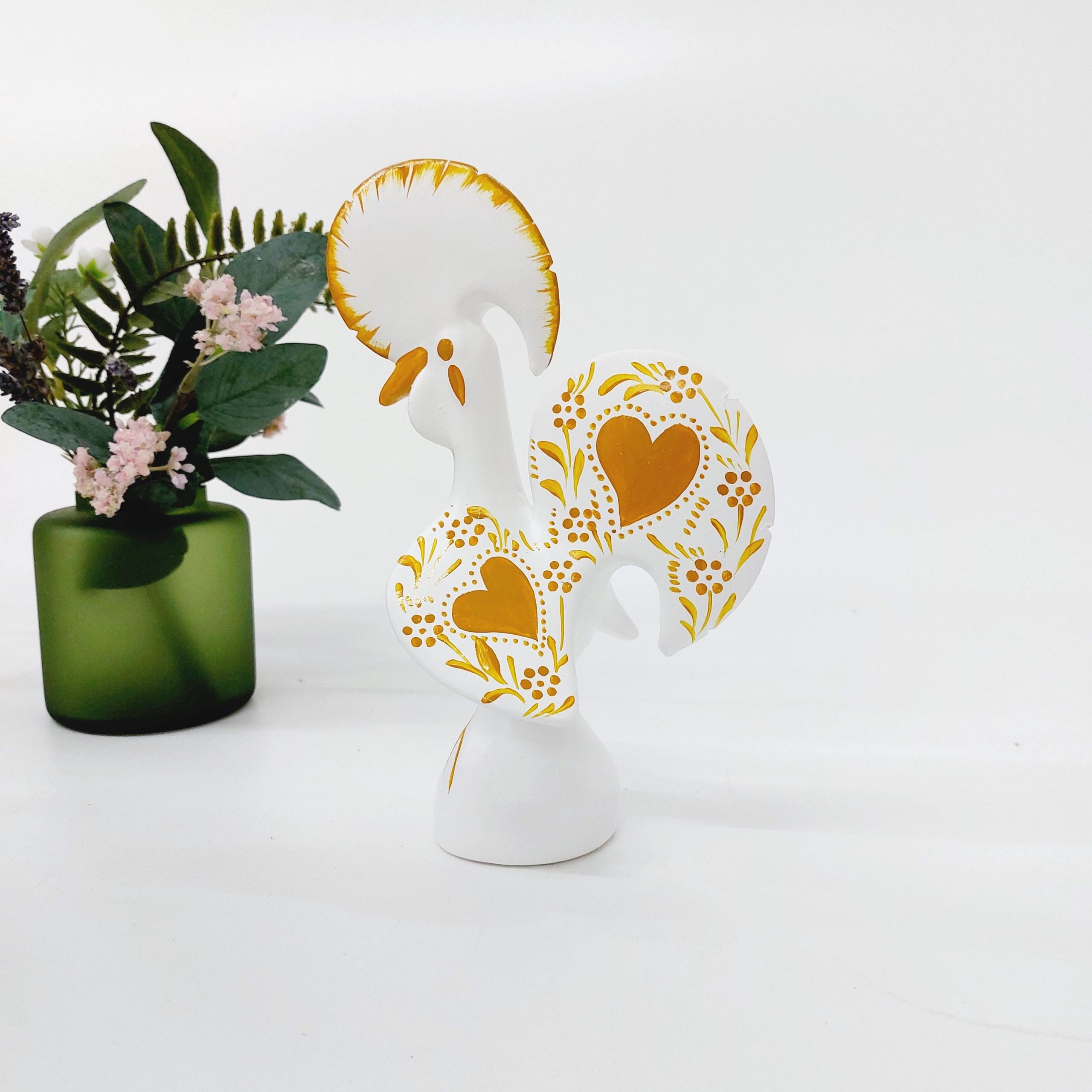 Small White and Mustard Yellow Rooster - 20cm - PadaWorks