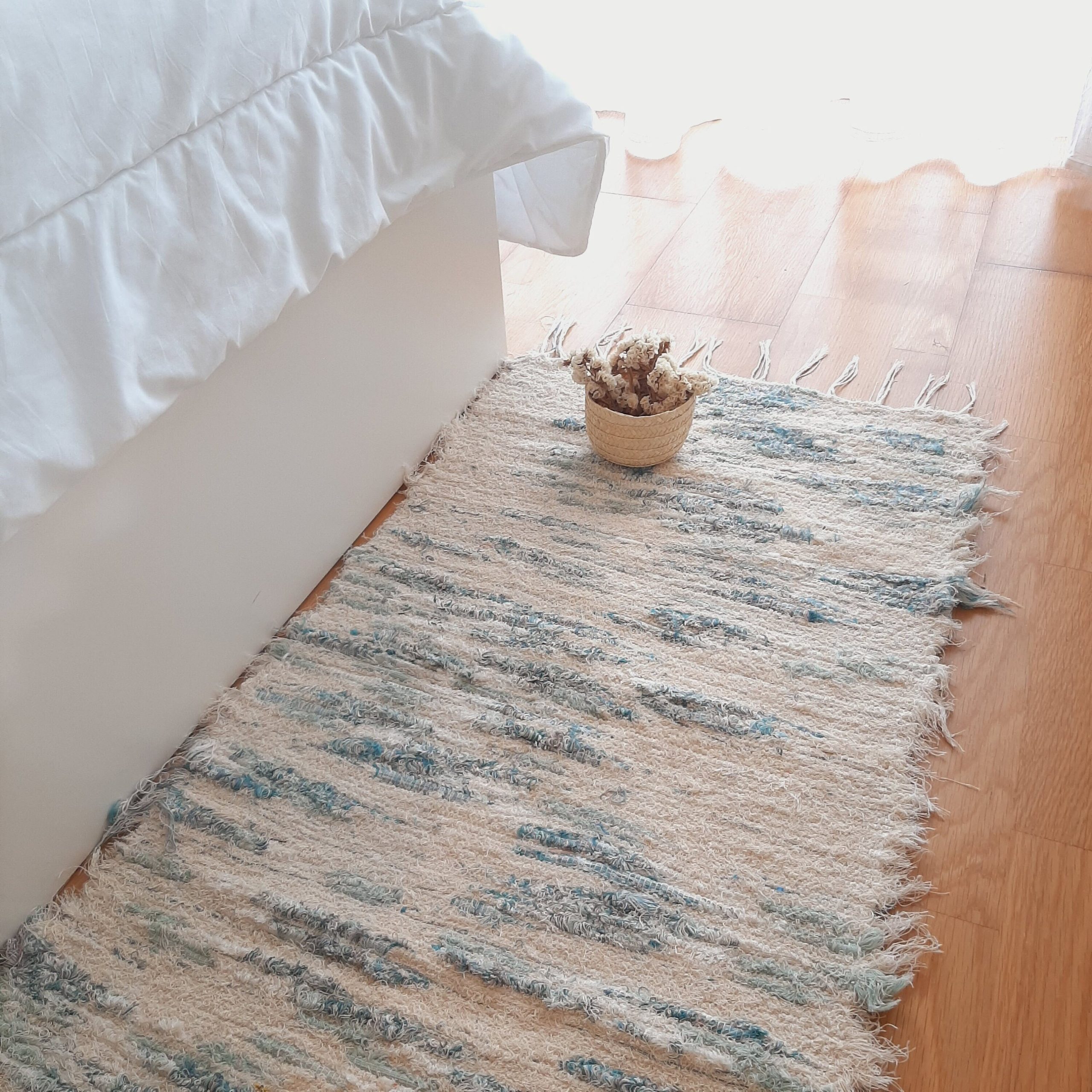 Long Cream Blue Rug - 50x200cm - Soft Rug - PadaWorks