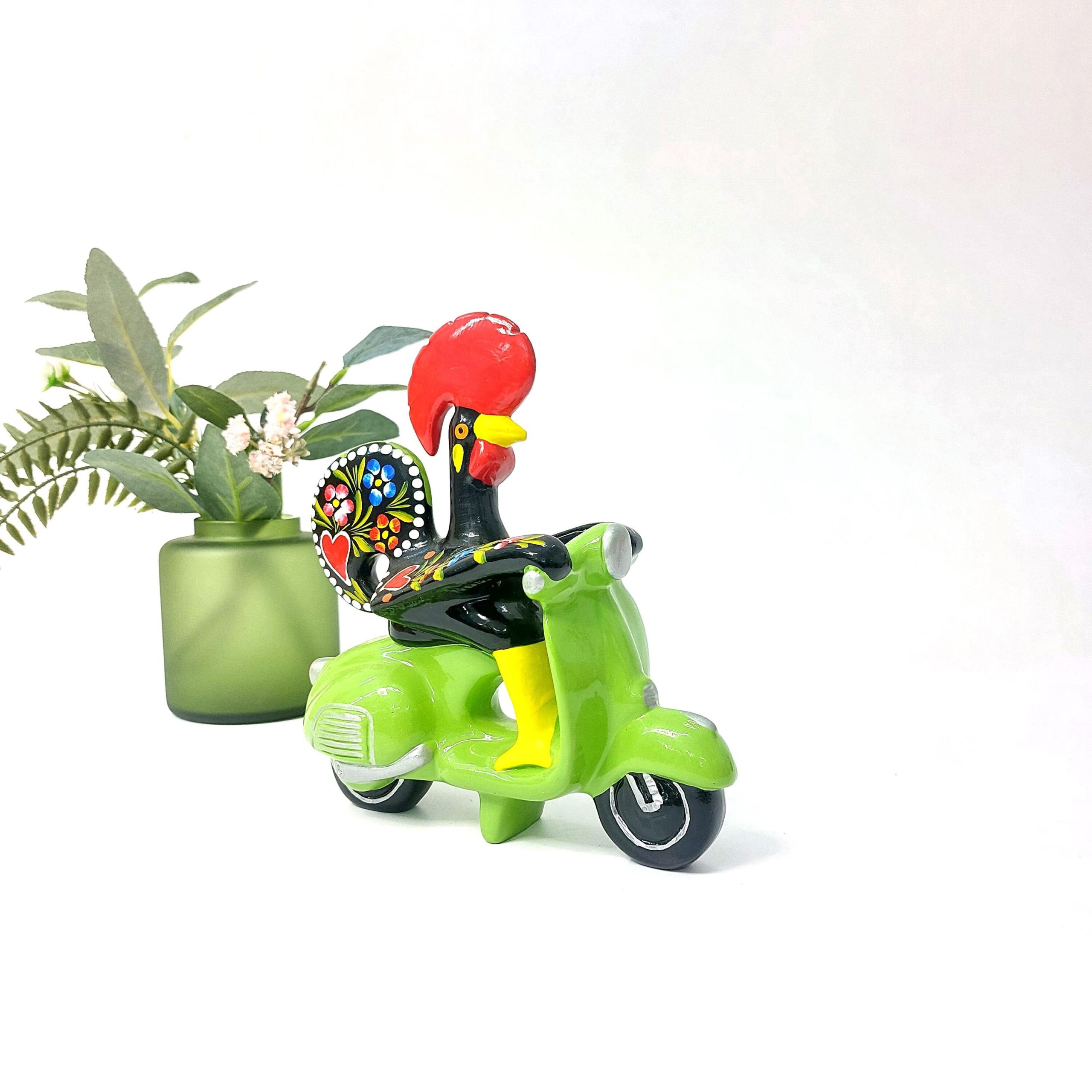 Green Motorcycle With Multicolor Rooster - PadaWorks