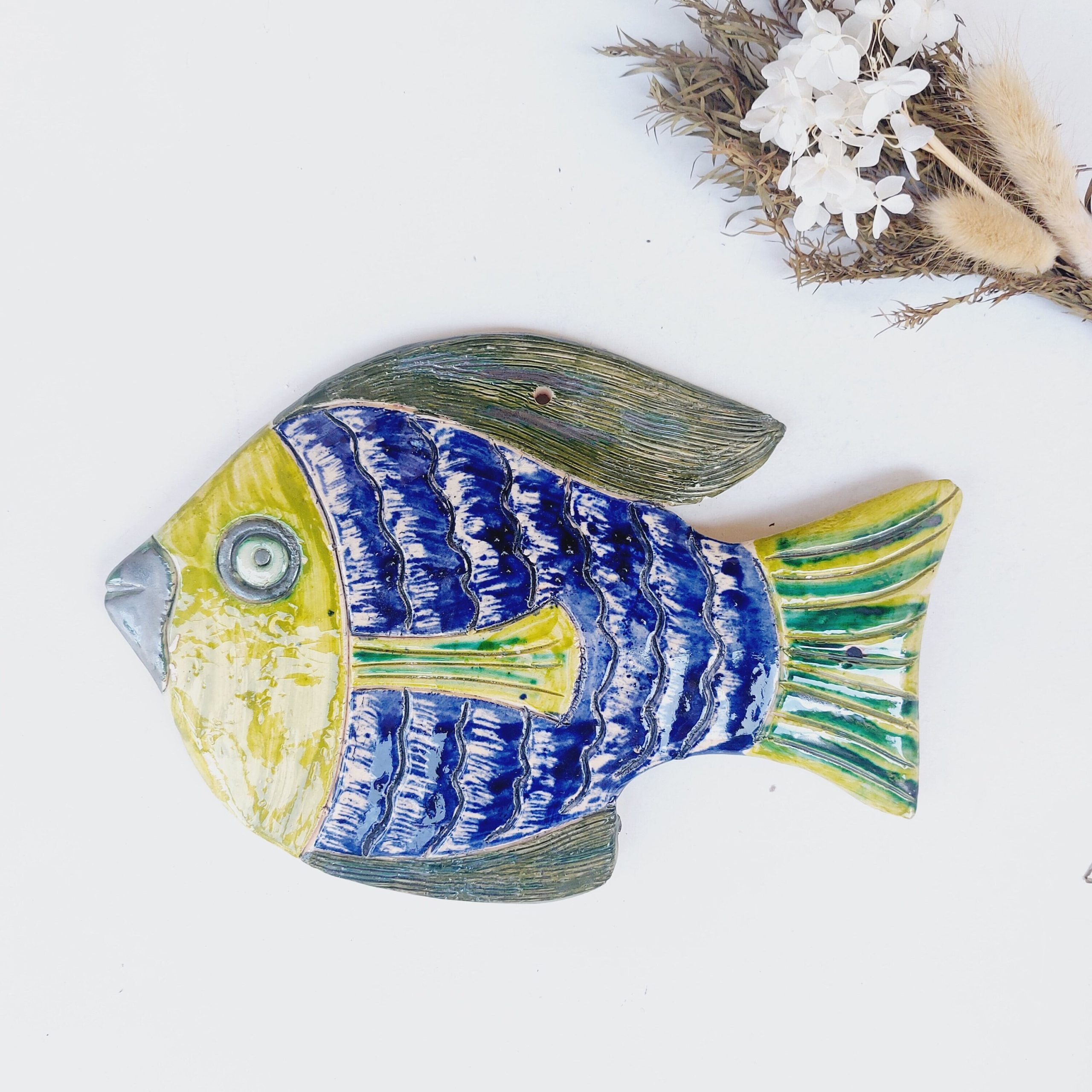 Extra Large Ceramic Fish - Blue and Green Fish - PadaWorks